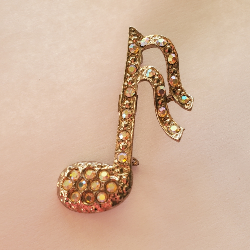 16th Note Musical Symbol Vintage Brooch - Gem
